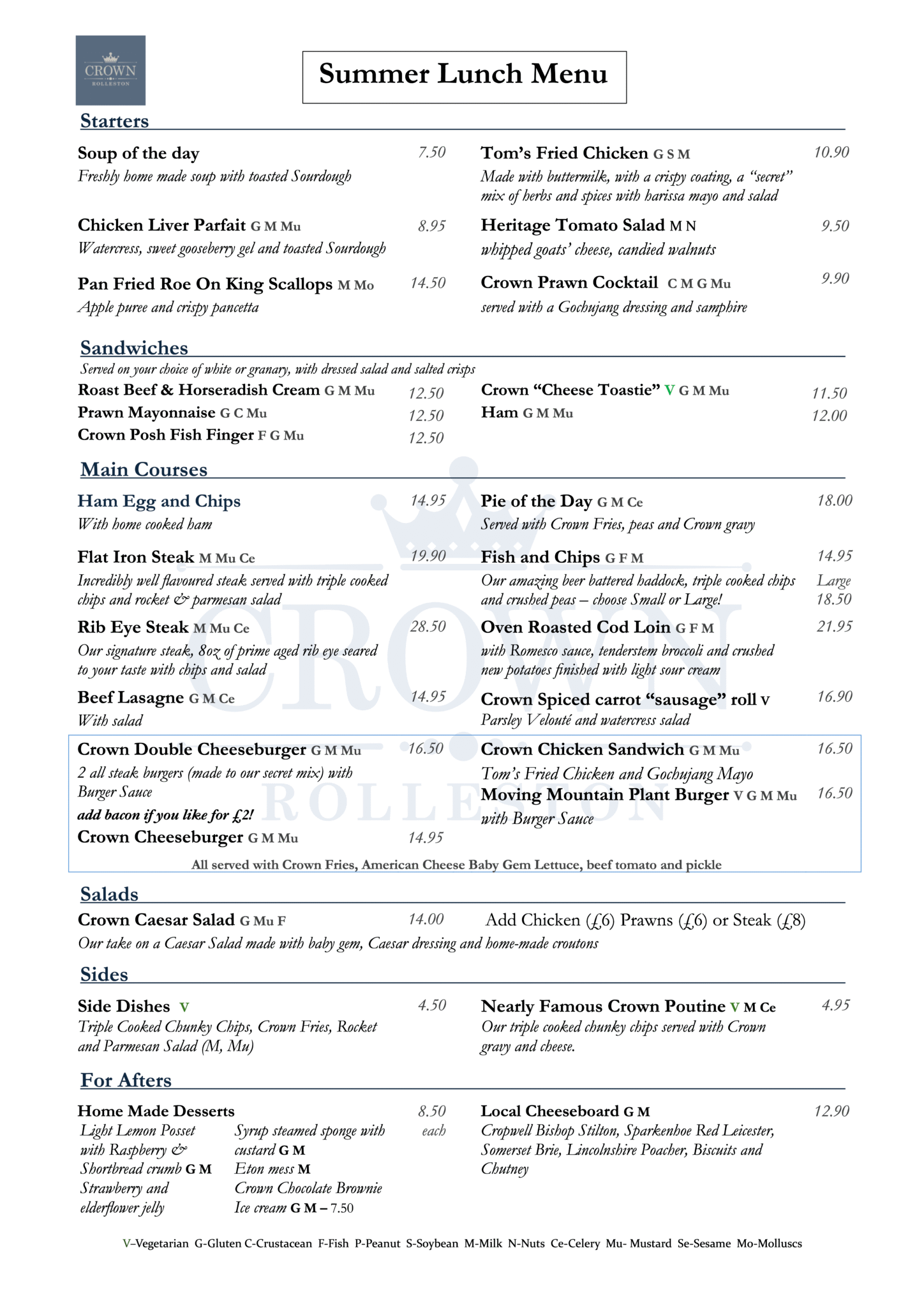 Menu – Crown At Rolleston